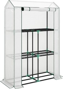 Outsunny skleník s policemi s rolovacími dveřmi, zimní skleník z ocelové fólie, skleník na balkon, zahrada, rajčatový skleník s UV ochranou 100x40x15…
