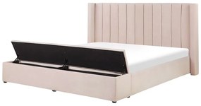Růžová čalouněná sametová postel s malým úložným prostorem 180 x 200 cm NOYERS Beliani