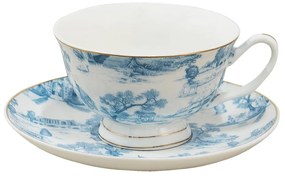 Bílo-modrý porcelánový šálek s podšálkem Chateau  - Ø 10*6 / Ø 15*2 cm / 250 ml