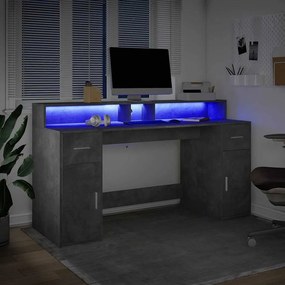 Psací stůl s LED betonově šedý 160x55x91 cm kompozitní dřevo 3309432