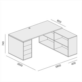 Kancelářský psací stůl s úložným prostorem BLOCK B04, 180x160 cm, bílá/dub přírodní