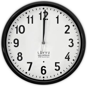 LAVVU Černé hodiny Accurate Black řízené rádiovým signálem - 3 ROKY ZÁRUKA! ⌀30cm LCR3020