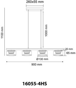 Globo 16055-4HS - LED Lustr na lanku HIGGINS 4xGX53/6W/230V kouřová/černá