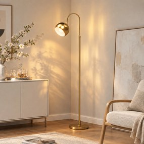 HOMCOM Stojací lampa E27, nastavitelná 145–165 cm, zlatá