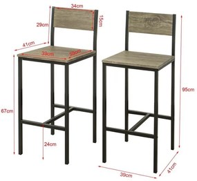 Sobuy SoBuy FST53x2 Sada 2 barových židlí s opěradlem Pultové židle s podnožkou Výška sedáku 67 cm 34x95x41cm
