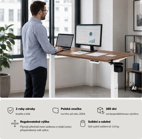 Elektrický stůl s nastavitelnou výškou ergonomický bílý/ořech,1400x700 mm: ARIA