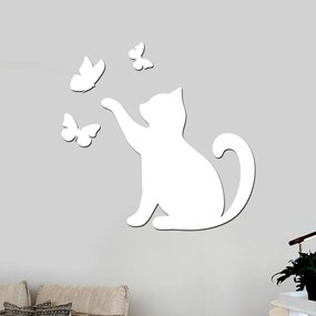 dřevo života Dřevěná dekorace Kočka s motýlky Rozměry (cm): 40x38, Barevný vzor: Bílá