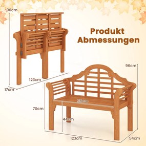 Costway Zahradní lavice skládací dřevěná pro venkovní použití – 123 × 54 × 96 cm