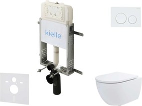 kielle Genesis New - Set předstěnové instalace, klozetu Oudee, Vortex Rimless+, sedátka softclose a tlačítka Gemini New I, lesklá bílá 30502SZ10