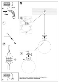 Závěsné svítidlo Ugo, 1x bílé skleněné stínítko, (fi 20 cm), g