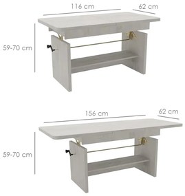 Konferenční stolek JANEK 2v1 | rozkládací 116-156 cm | kraft bílý