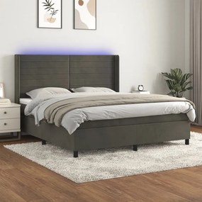 Box spring postel s matrací a LED tmavě šedá 180x200 cm samet,  3139638