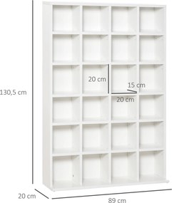 HOMCOM Úložný prostor na CD a DVD, multimediální úložná jednotka se 24 přihrádkami, maximální kapacita 480 CD/312 DVD, dřevěná knihovna s nastaviteln…