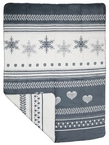Bílo-šedý pléd s motivem vloček a srdíček Snow Hearts - 130*180*3cm