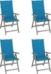 vidaXL Zahradní polohovací židle s poduškami 4 ks masivní akácie [3065377] Barva: Modrá