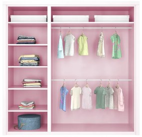 BAMI Třídveřová šatní skříň s policemi a šatními tyčemi SIMONE růžová