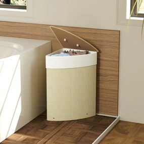 Koš na prádlo HOMCOM z bambusu, 55 l – trojúhelníkový rohový design s odnímatelnou pratelnou vložkou, víkem a madlem, 35 x 60 cm, přírodní