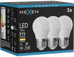 Mexen Nova 3x LED žárovka E27, G45, 3W, Teplá - 3000K, 315 lm - L101-E27-0330-01x03