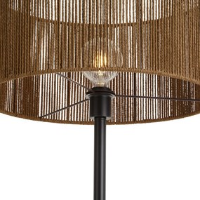 Stojací lampa černá s hnědým stínidlem z papírového provazu 50/50/25 - Simplo