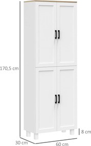 HOMCOM Kuchyňská skříňka s úložným prostorem a nastavitelnými policemi, 60x30x171 cm, bílá