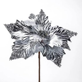 Květ POINSETTIA třpytivá 20 cm, stříbrná