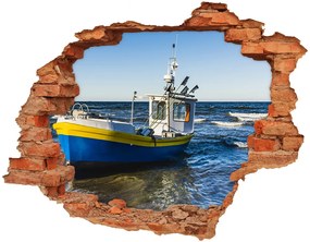 Wallmuralia Díra 3D ve zdi nálepka Kutr na moři 90x70 cm