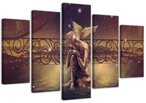 Obraz na plátně pětidílný Buddha Brown Feng Shui - 100x70 cm