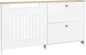 HOMCOM kryt topení s botníkem Kryt topení se 2 sklápěcími přihrádkami 152x19x81 cm Bílá
