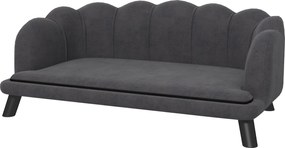 PawHut luxusní pohovka pro psy s dřevěnou opěrkou zad tmavě šedá 98,5x60,5x35,5cm | Aosom
