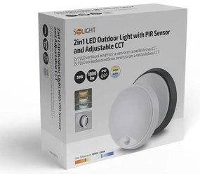 Solight LED venkovní osvětlení se senzorem, 3 CCT,  15/18/20W, 1800lm, 22cm, 2v1 - bílý a černý kryt