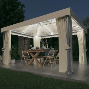 Altán se závěsy a světelnými LED řetězy 4 x 3 m krémově bílý 3070353