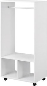 HOMCOM Skříň na kolečkách s otevřenými policemi organizátor pro oblečení s věšákem 60x40x128 cm Bílá