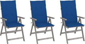 vidaXL Zahradní polohovací židle s poduškami 3 ks masivní akácie [3064738] Barva: Královská modř
