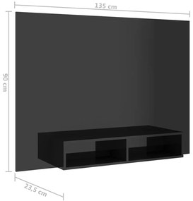 vidaXL Nástěnná TV skříňka černá vysoký lesk 135x23,5x90cm dřevotříska