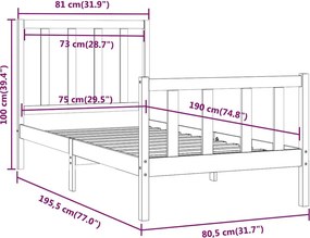 Rám postele černý masivní dřevo 75 x 190 cm malé jednolůžko 3105189