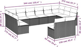vidaXL 12dílná zahradní sedací souprava s poduškami polyratan [3218368] Barva: Hnědá a krémová