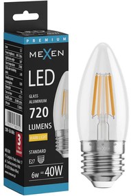 Mexen Vintis LED žárovka vlákno E27, C35, 6W, Teplá - 2700K, 720 lm, čirá - L154-E27-0627-00