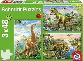 SCHMIDT Puzzle Dinosauří dobrodružství / 3x48 dílků / 26,3 x 17,8 cm
