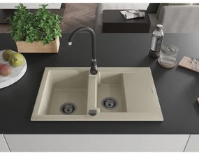 Mexen Gaspar, granitový dřez 737x475x177 mm, 1,5-komorový, béžová s černým sifonem, 6507731505-69-B