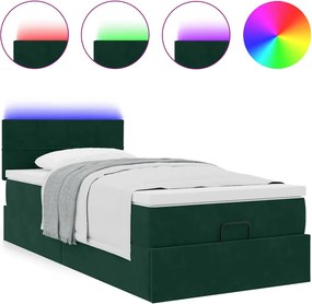 Osmanská postel s matrací &amp; LED tmavě zelená 90x200cm samet 3312599