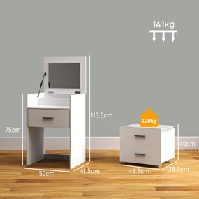 HOMCOM Toaletní Stolek s Skládacím Zrcadlem, Stolička na Kolečkách a 2 Zásuvkami, Toaletní Toaletka z MDF a Stolička s Odnímatelným a Pratelným Samet…