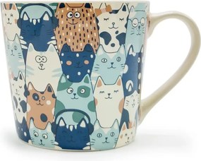 Porcelánový hrnek Kočičí společnost, 400 ml – kočky zvenku, jedna uvnitř
