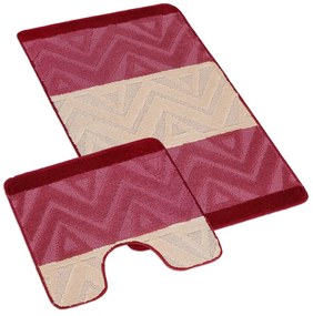 Kvalitex Koupelnová a WC předložka chevron burgundy SADA 60 x 100 cm + 60 x 50 cm