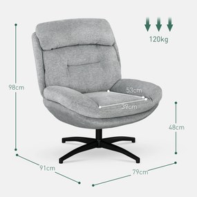 HOMCOM Křeslo otočné, lounge křeslo s vodoodpudivým žinylkovým vzhledem, čalouněné polohovací křeslo s integrovanou područkou, do obývacího pokoje| A…