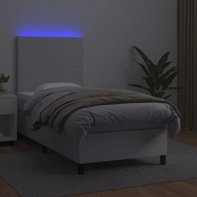 Box spring postel s matrací a LED bílá 90x200 cm umělá kůže 3135802