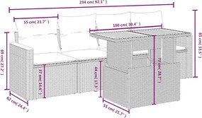 5dílná zahradní sedací souprava s poduškami černá polyratan 3272952