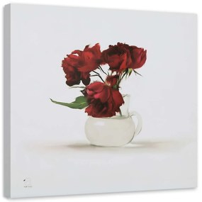Obraz na plátně Nástěnné červené růže ve váze - 30x30 cm