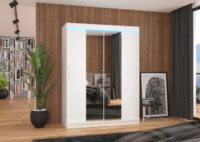ADRK Furniture Posuvná skříň se zrcadlem a LED osvětlením INESS 150