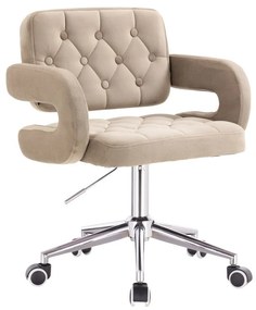 LuxuryForm DESIGN Otočná židle ADRIA VELUR na stříbrné podstavě s kolečky - latte