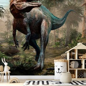 Fototapeta Tyranosaurus na lovu - dinosaurus v džungli s stromy pro děti